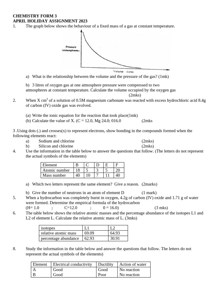 CHEM FORM 3 | PDF | Chemical Reactions | Chemical Elements