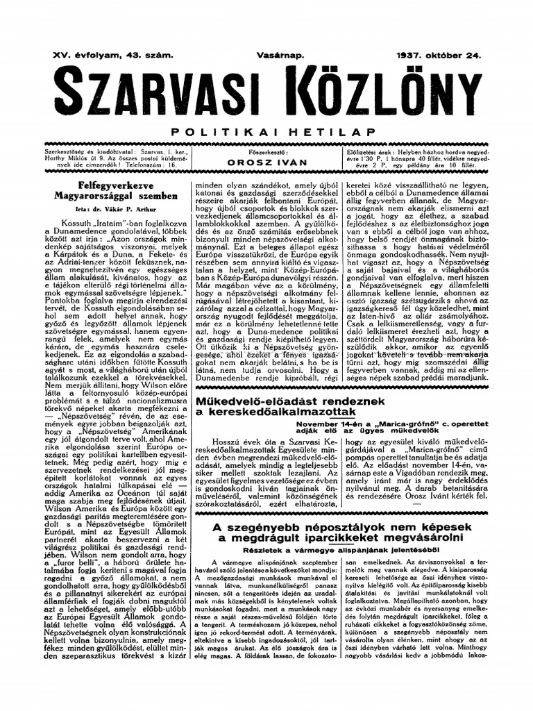 EPA02700 Szarvasi Kozlony 1937 043 | PDF