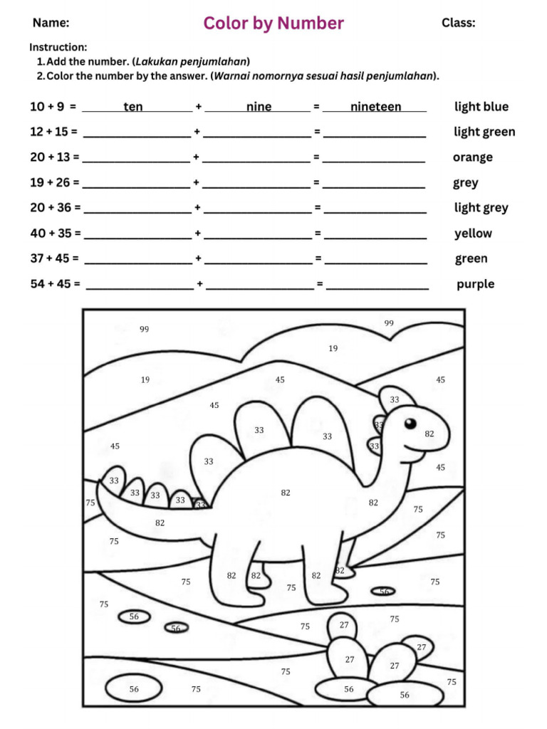 Color by Number (Dino) | PDF