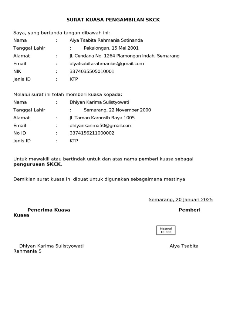 Surat Kuasa Pengambilan SKCK 2025 | PDF