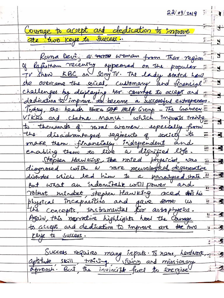 Essay On Courage To Accept and Dedication | PDF | Science