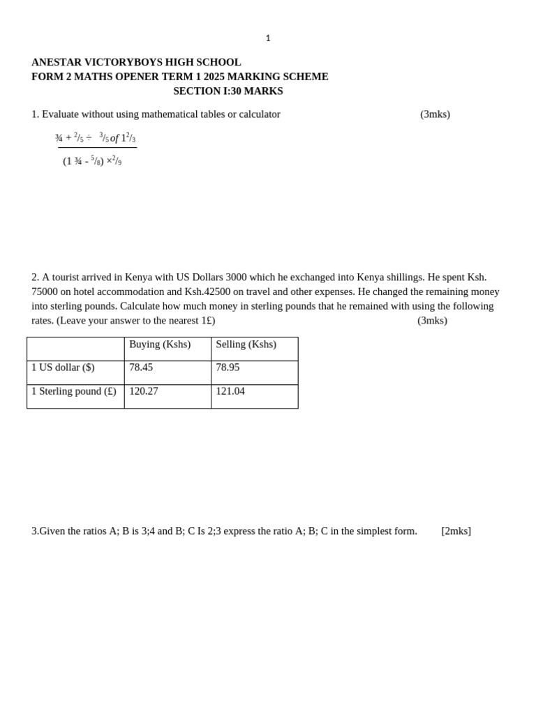 F2 Maths Opener T1 2025 MS | PDF