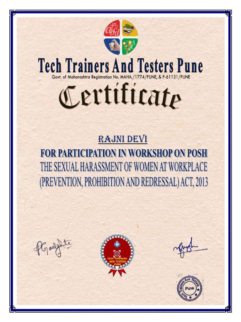 Rajni Devi Cert. Posh Workshop | PDF