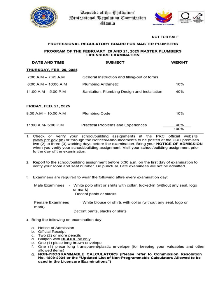 Feb 2025 Master Plumbers | PDF | Calculator | Jurists