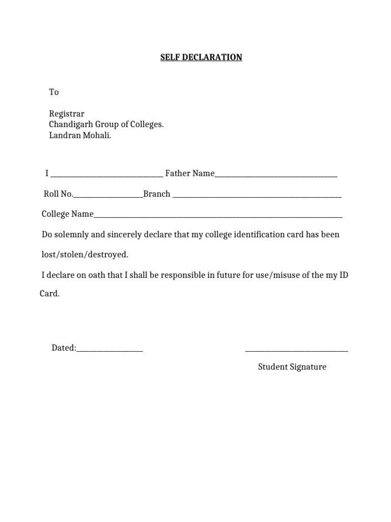 Declration For ID Card Lost | PDF