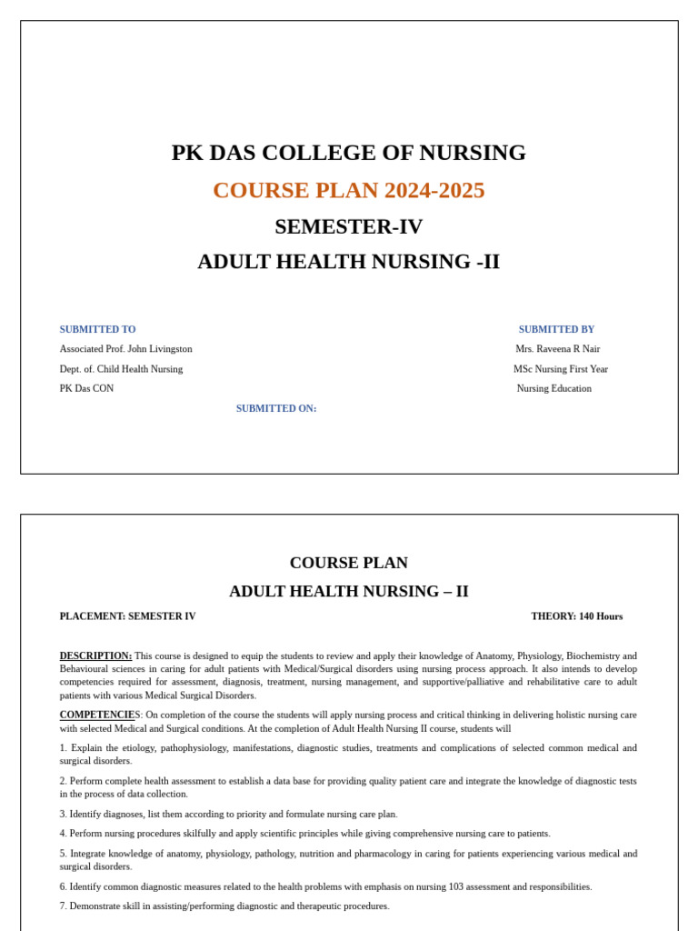 COURSE PLAN | PDF | Neurology | Intensive Care Medicine