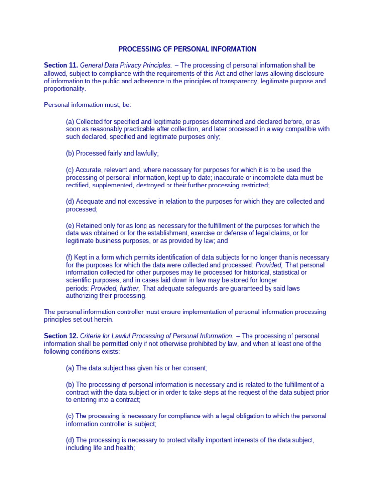Processing of Personal Information | PDF | Information | Consent