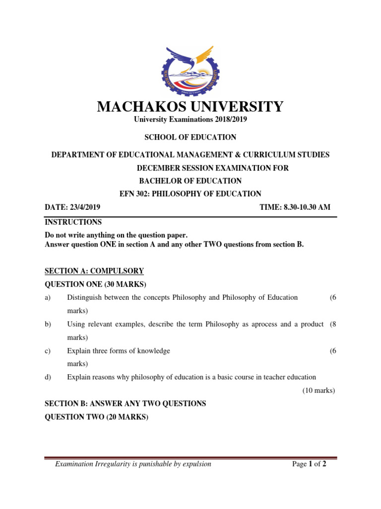 Philosophy of Education Exam Guidelines | PDF | Philosophy Of Education ...