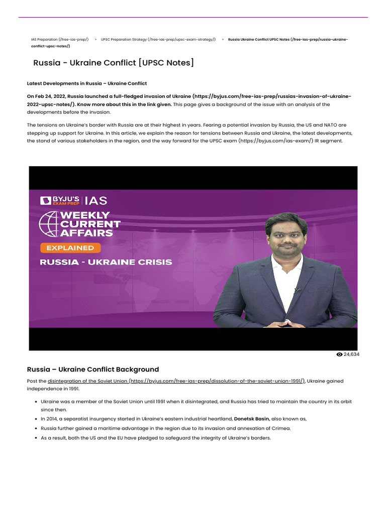 Russia - Ukraine Conflict Summary, Ukraine News For UPSC Exam | PDF | Nato | Russia