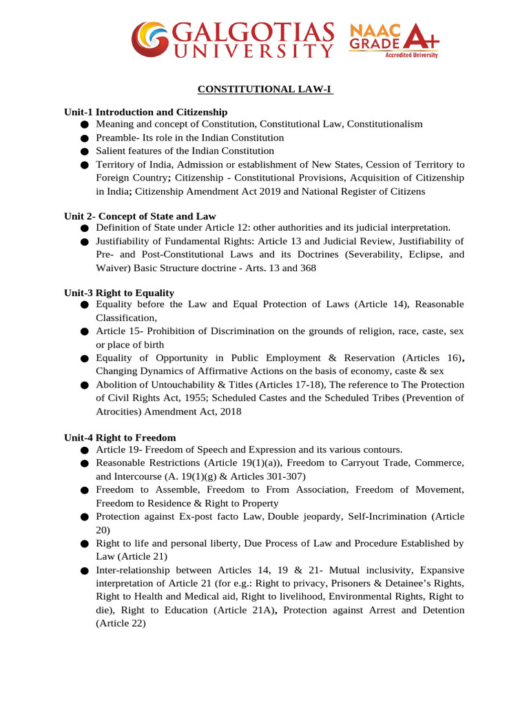 GU Revised Consti I Syllabus BA LLB (1) | PDF | Government | Human Rights