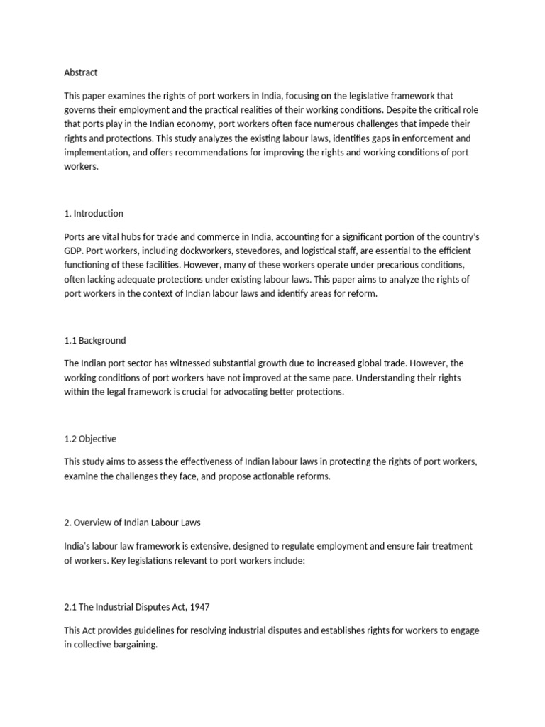 Port Workers' Rights in India: A Study | PDF | Labour Law | Employment