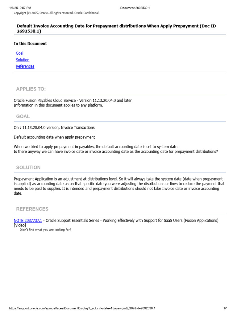 Default Invoice Accounting Date For Prepayment Distributions When Apply ...