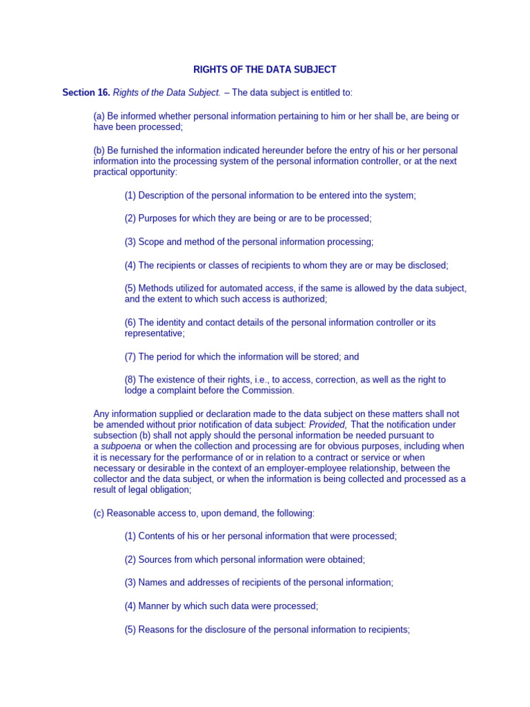 rights of data subject | PDF | Information | Discovery (Law)
