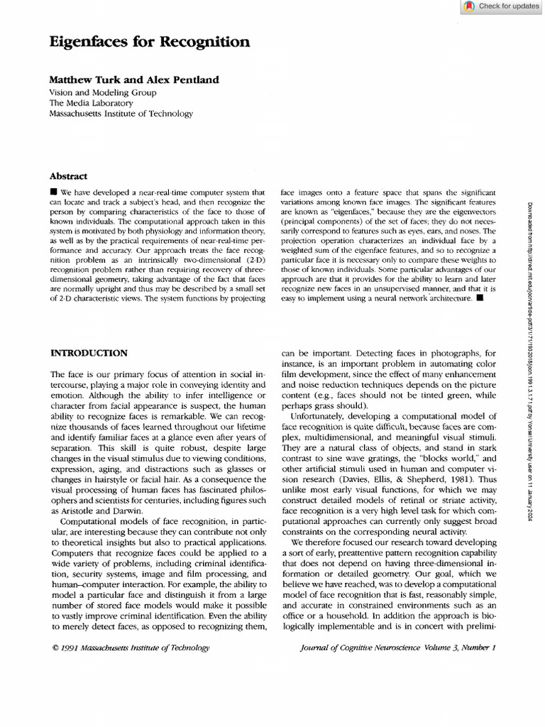 Eigenfaces for Recognition | PDF | Eigenvalues And Eigenvectors | Vector Space