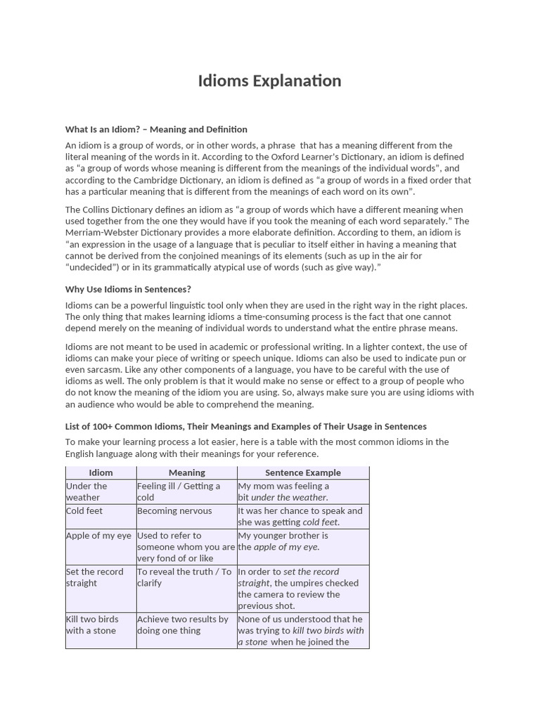 Idioms Explanation | PDF | Word | Idiom