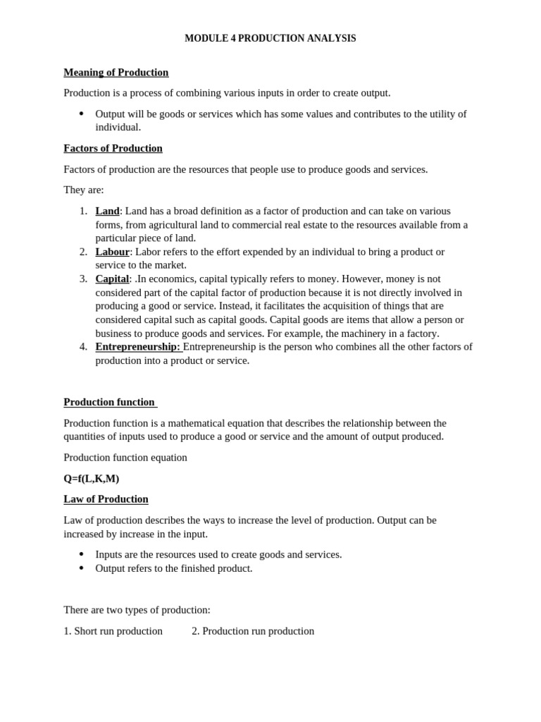 Business Analysis and Market Dynamics Module 4 Part 1 | PDF | Production Function | Economics