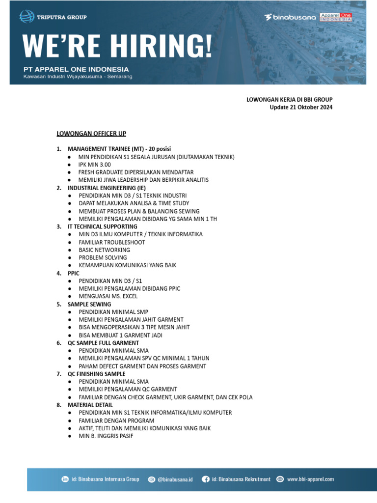 Lowongan Kerja Di Bbi Group | PDF