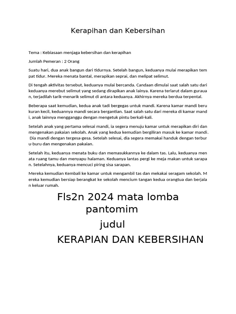 Kerapihan Dan Kebersihan (Pantomim) | PDF