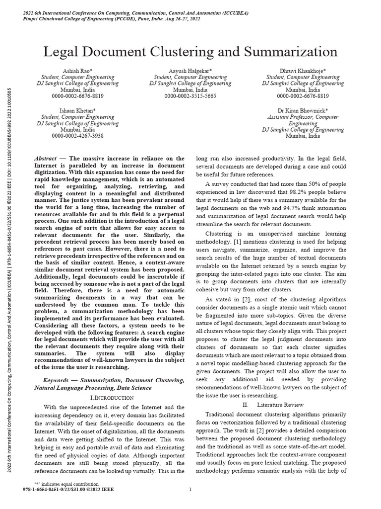 Legal Document Clustering and Summarization | PDF | Computing | Applied Mathematics