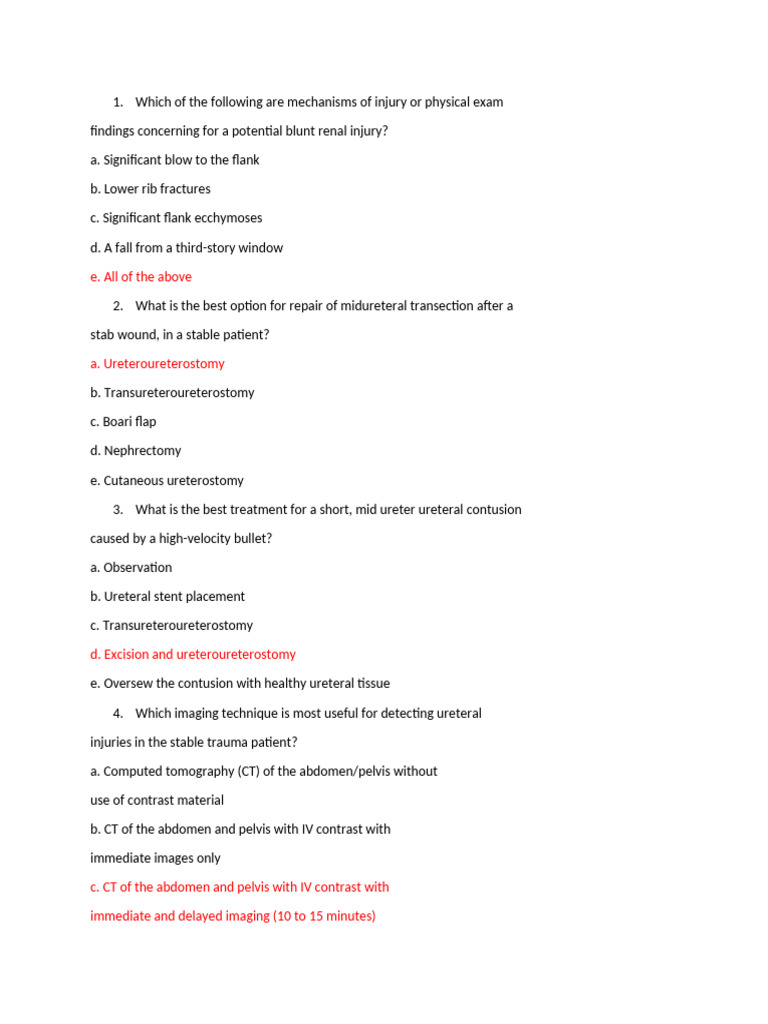Urology model questions | PDF | Kidney | Ct Scan