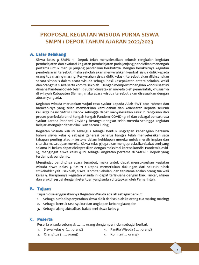 Proposal Wisuda SMPN 1 Depok 2023 | PDF