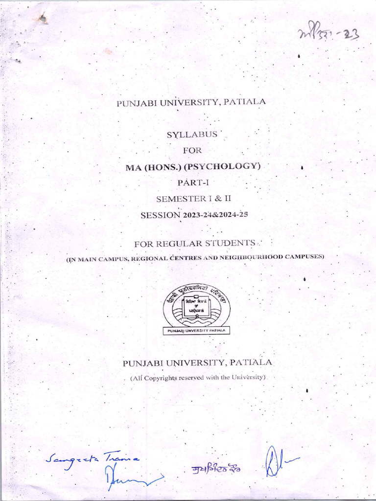 MA Honours Psychology Part-I, Sem I & II, (Revised) 2023-2025 | PDF