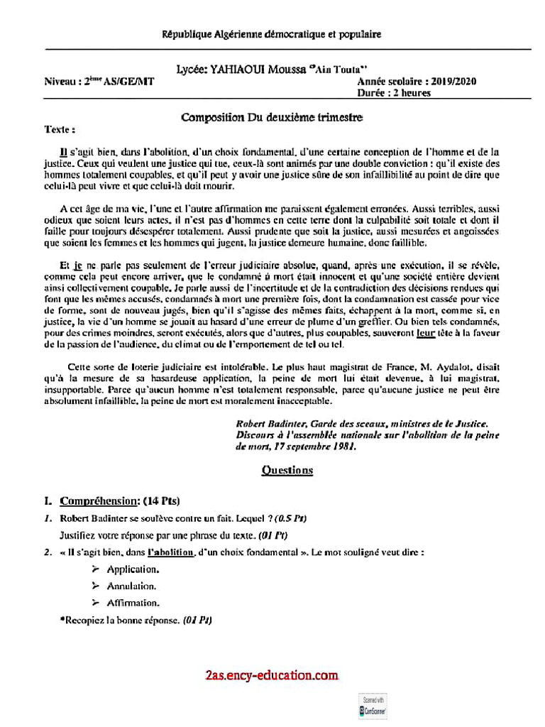 2as examens devoirs | PDF