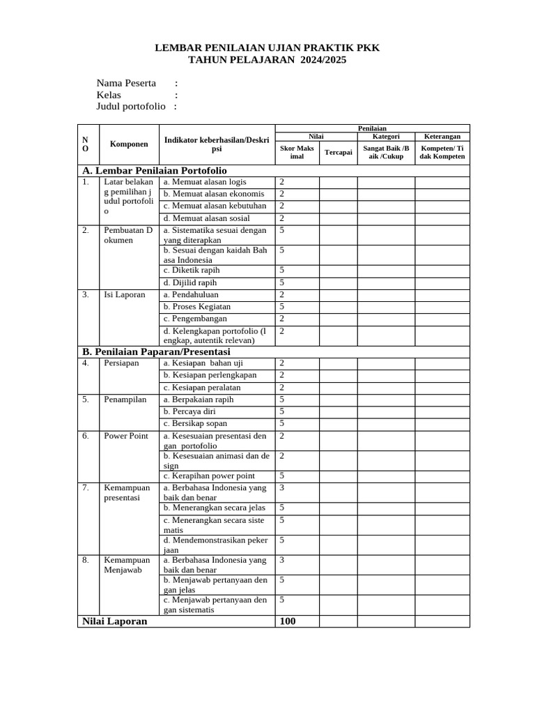 Format Penilaian Ujian Praktek | PDF