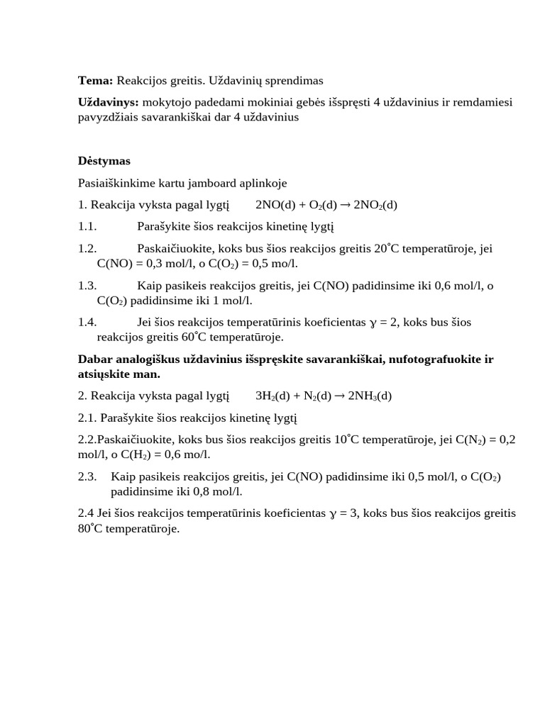 Reakci - Greitis - Uždav | PDF