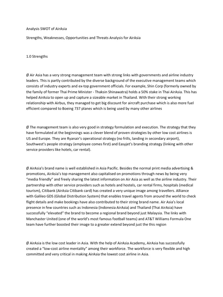 AirAsia SWOT Analysis Overview | PDF