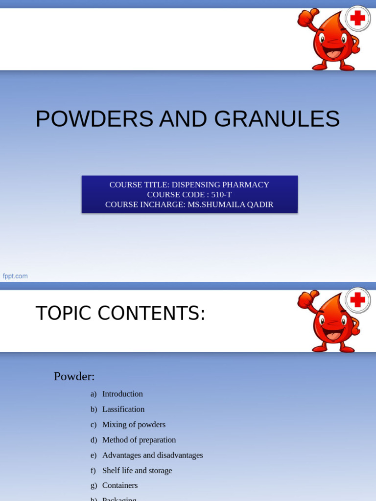COMPLETE POWDER AND GRANULES O UPLOAD | PDF | Tablet (Pharmacy) | Materials