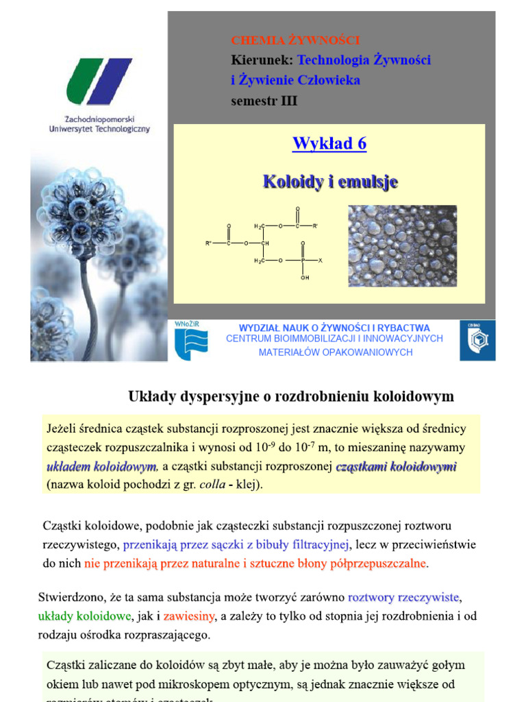 Ch-Zywnosci - Wyklad 6 - Oddzialywane Emulsje - Low | PDF