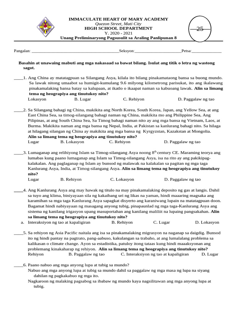 1ST Prelim TQ Grade 8 | PDF