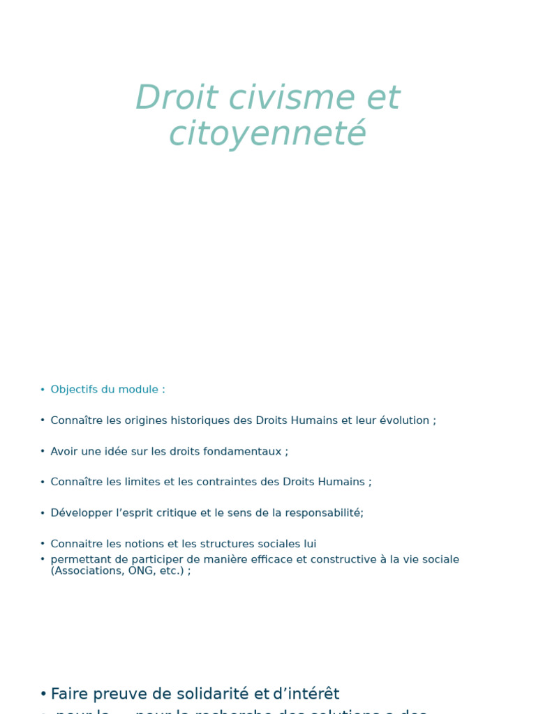 Droit Civisme Et Citoyenneté | PDF | Droits de l'homme | Citoyenneté