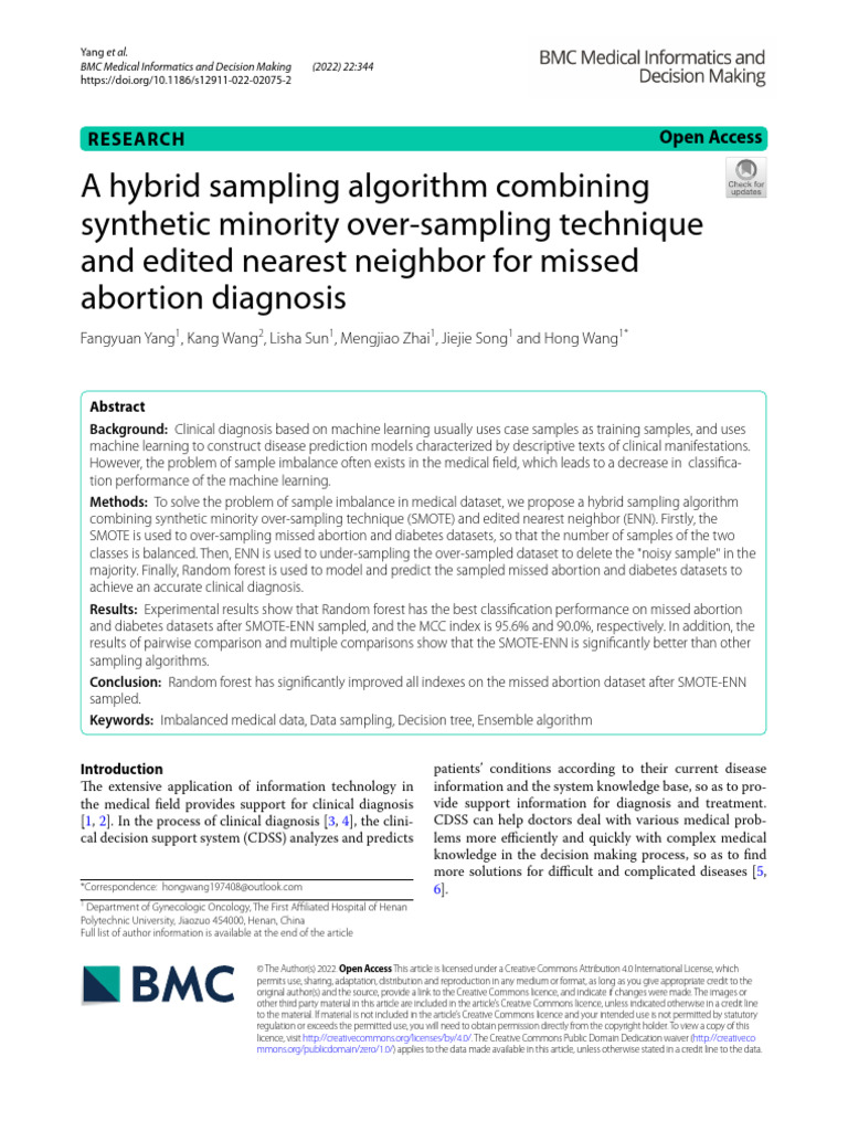 A Hybrid Sampling Algorithm Combining Synthetic Minority Over-sampling Technique and Edited ...