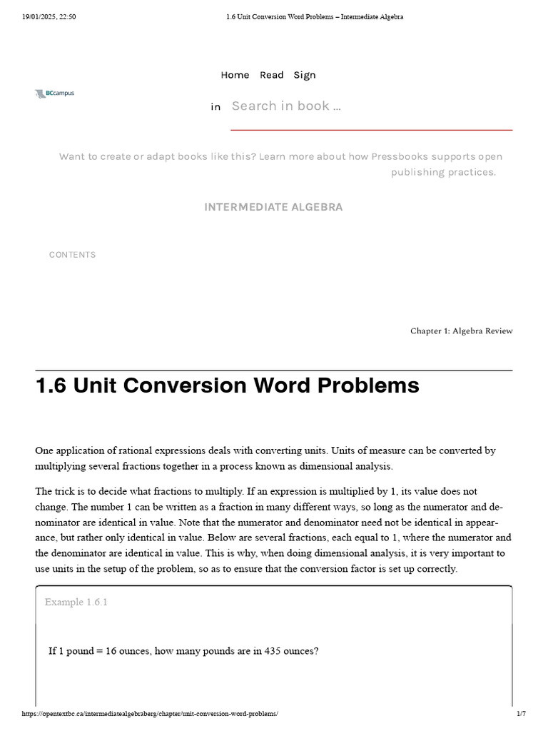 1.6 Unit Conversion Word Problems - Intermediate Algebra | PDF | Litre ...