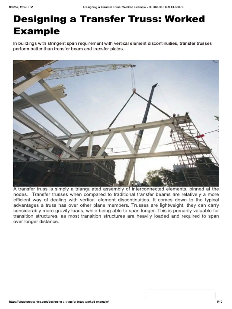 Designing A Transfer Truss - Worked Example - STRUCTURES CENTRE | PDF