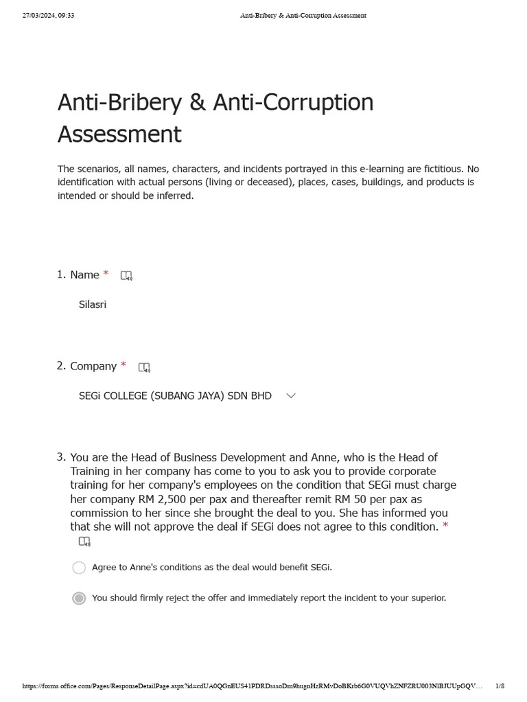 Anti-Bribery & Anti-Corruption Assessment | PDF