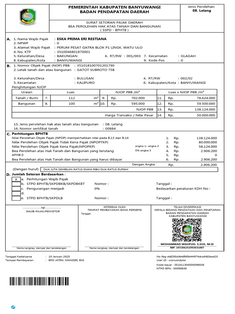 BPHTB Eska Prima (Lelang) | PDF