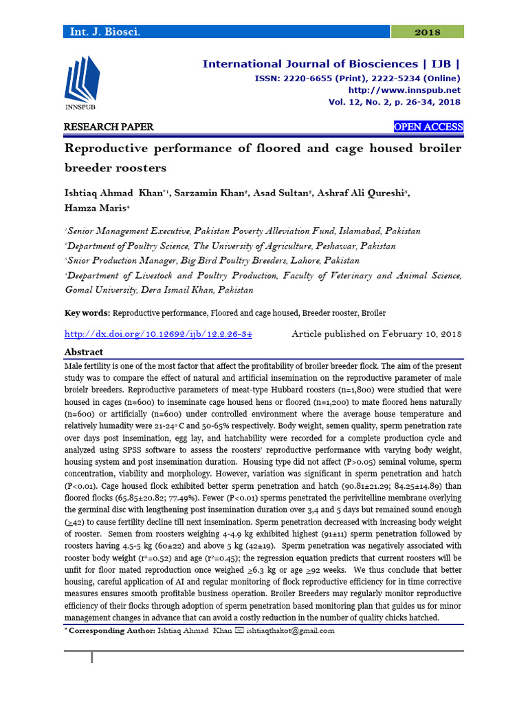 Published Paper Broiler Breeder Roosters-IJB-Vol-12-No-2-p-26-34 | PDF ...