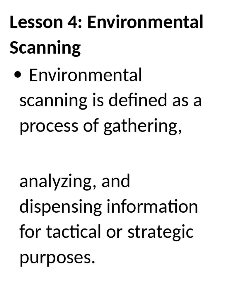 Lesson 4: Environmental Scanning: Environmental Scanning Is Defined As ...