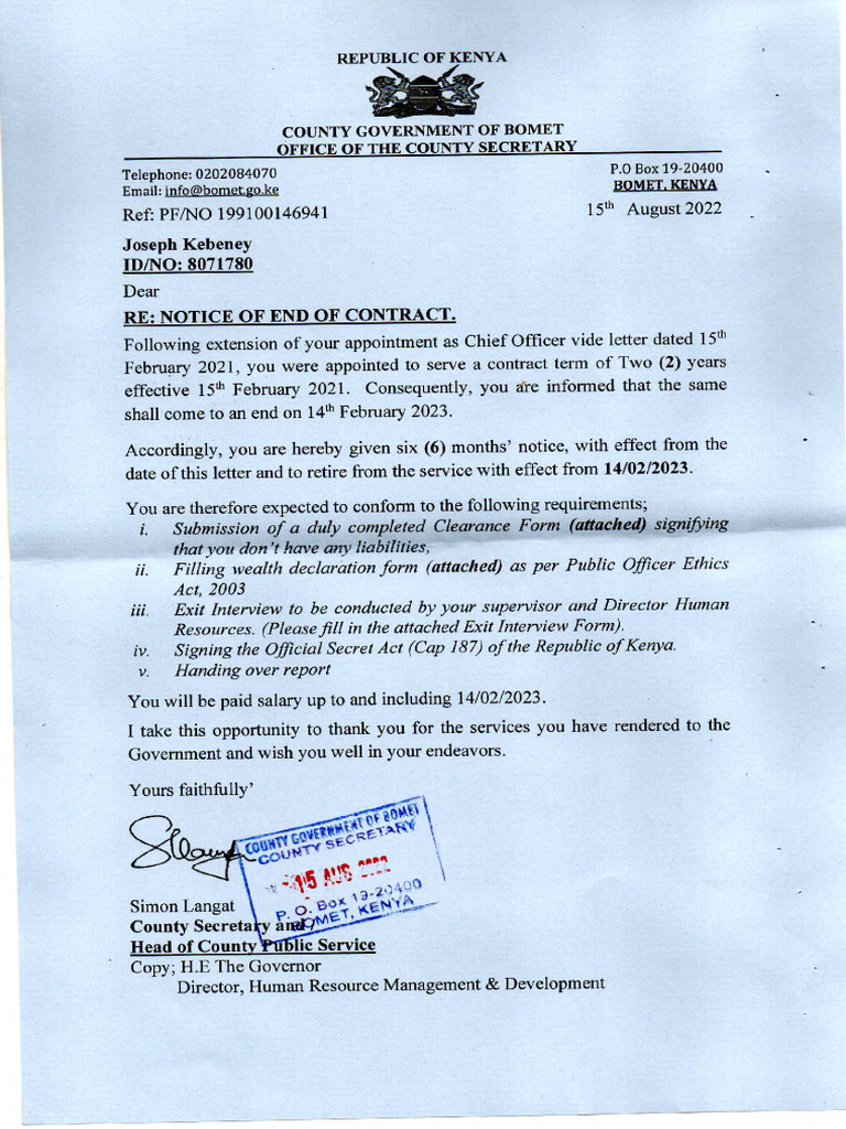NOTICE OF END OF CONTRACT | PDF