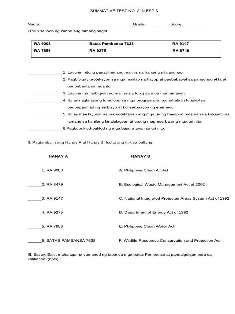 Q3 SUMMATIVE TEST NO.2 in ESP 6 | PDF