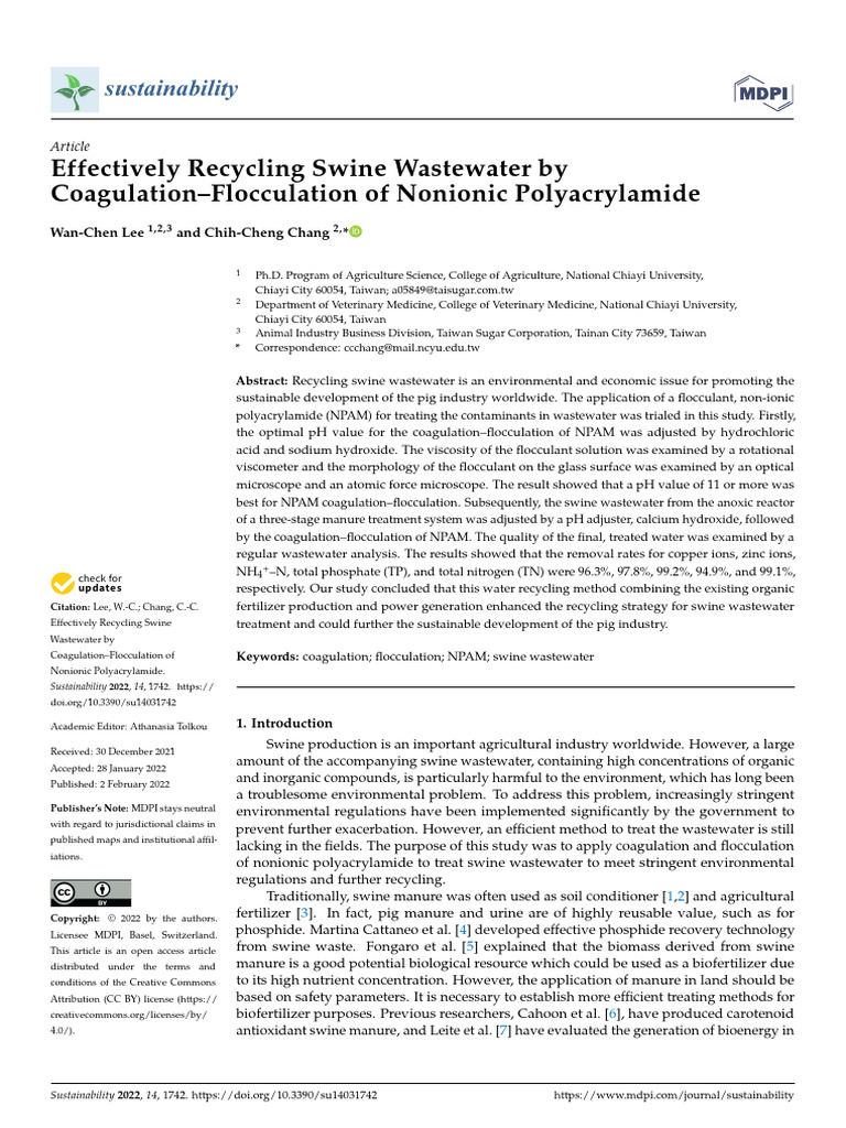Recycling Swine Wastewater with NPAM | PDF | Adsorption | Fertilizer