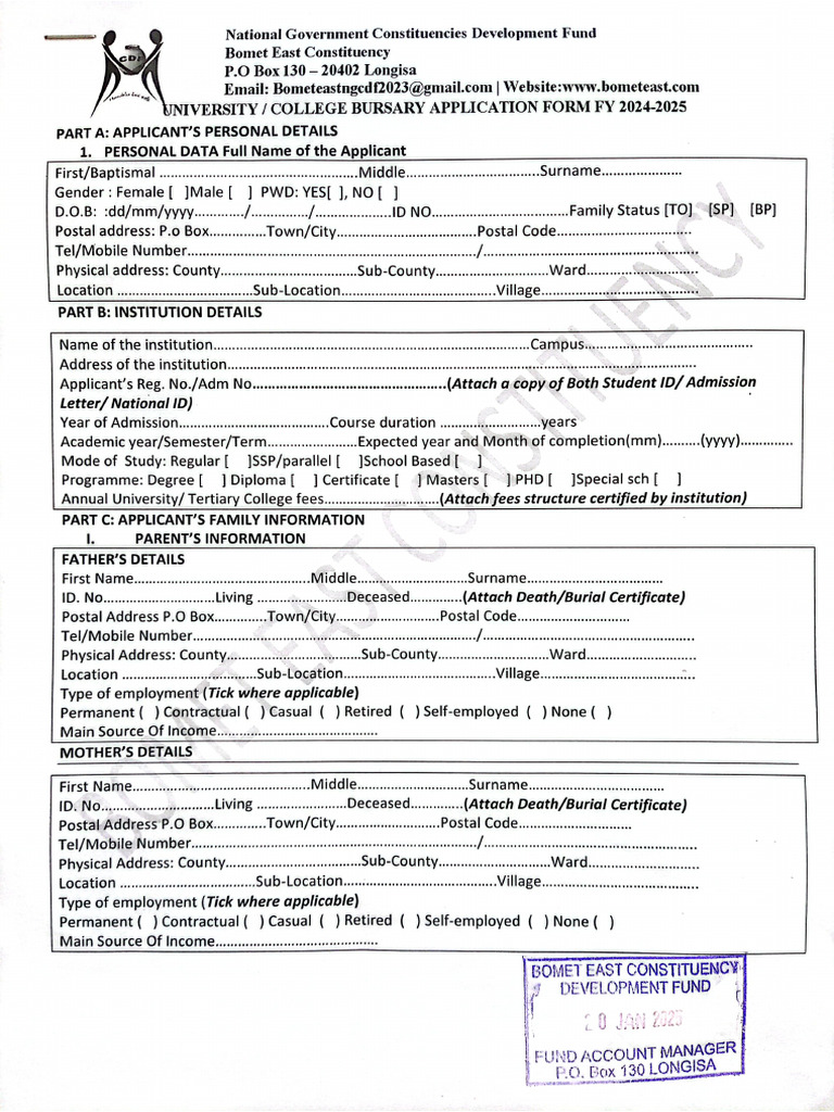 NG-CDF Bursary Form | PDF