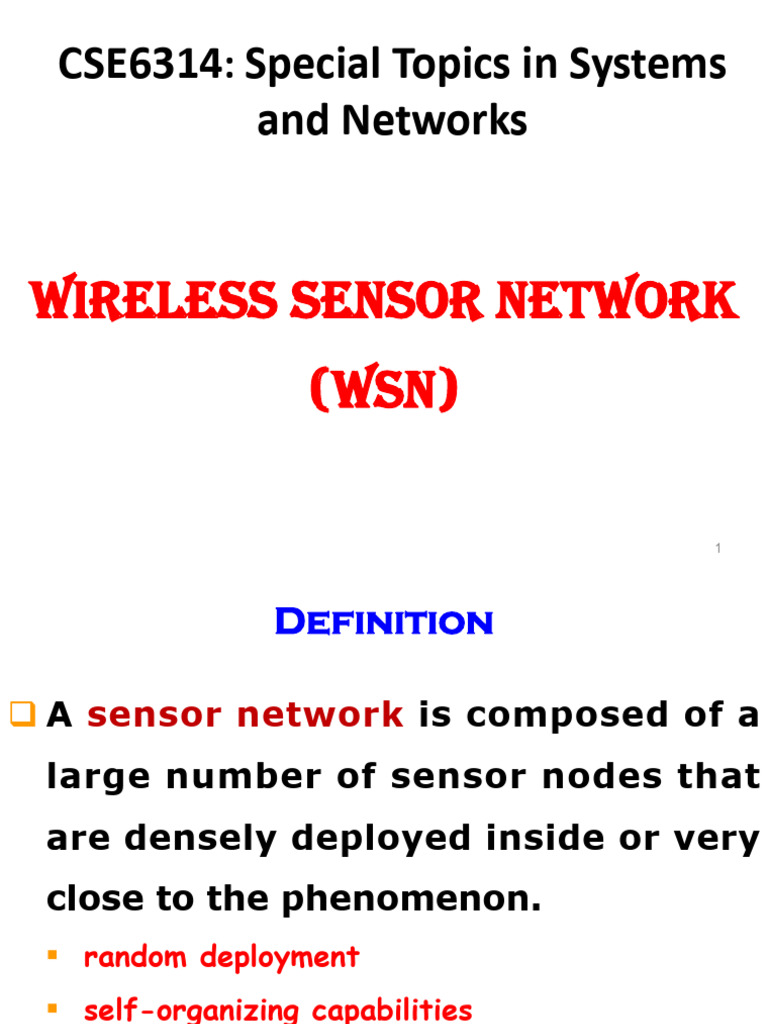Lecture 3- Wireless Sensor Network (WSN) | PDF | Wireless Sensor Network | Computer Network