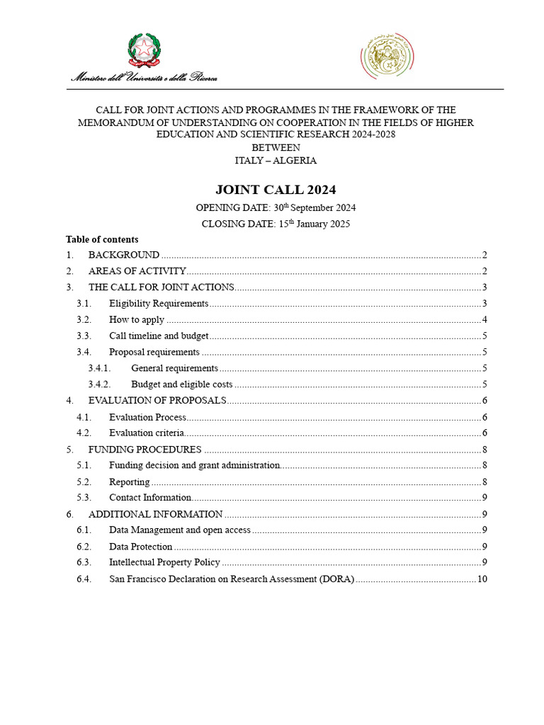 Italy-Algeria Joint Call for Research 2024 | PDF | Methodology | Evaluation