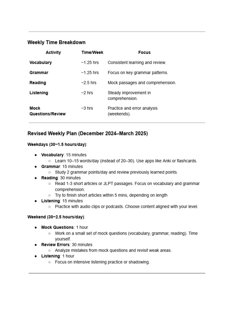 Jlpt N1 Study Plan Pdf Linguistics Applied Linguistics