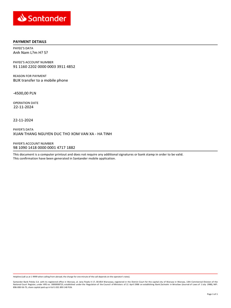 BLIK Transfer To A Mobile Phone | PDF
