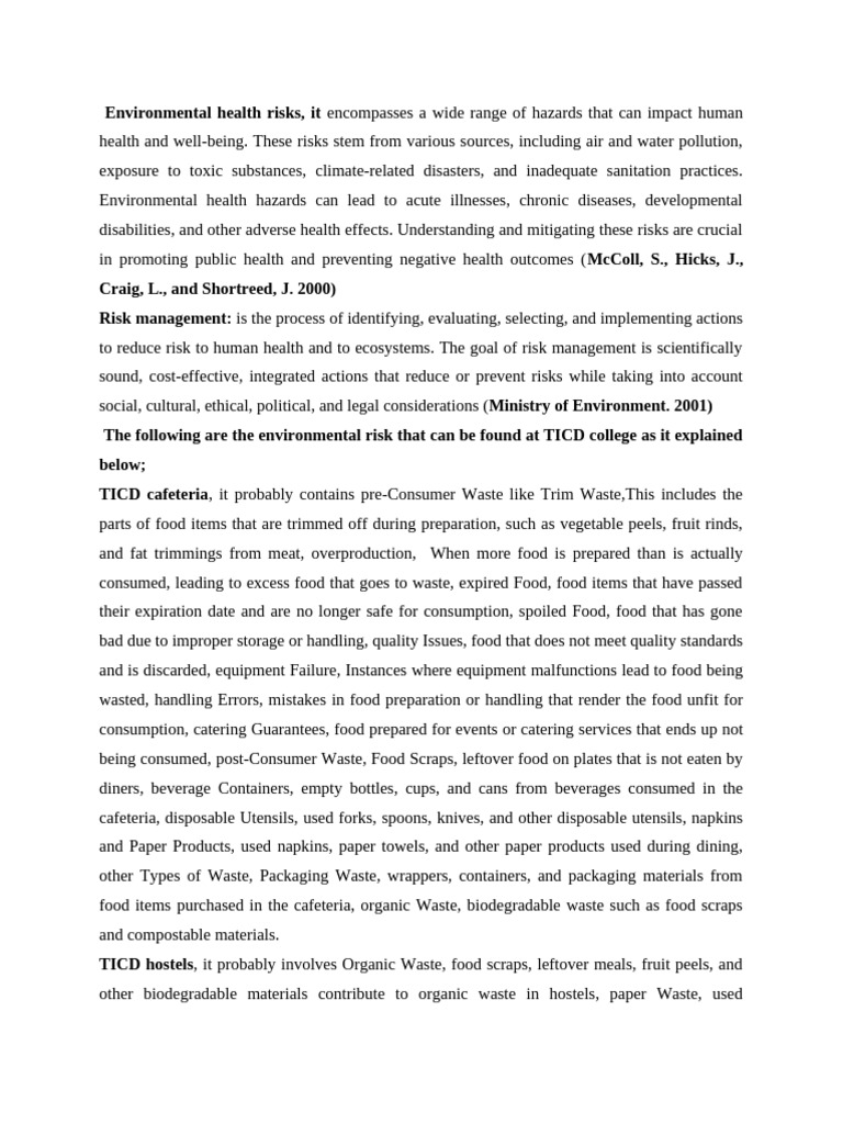 Managing Environmental Health Risks at TICD | PDF | Waste | Risk